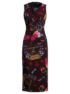Versace Floral-print Crepe Midi Dress - Black