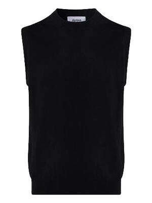 Alpha Studio Wool Crewneck Sleeveless Sweater - Black
