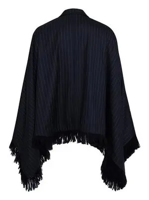 AYA DESIGN Fringed Pinstripe Tailored Poncho - Black