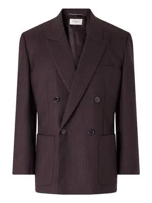 Saint Laurent Double-breasted Pinstriped Wool-blend Suit Jacket - Brown