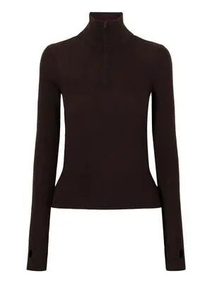 THE FRANKIE SHOP Sade Ribbed Wool And Silk-blend Half-zip Sweater - Brown