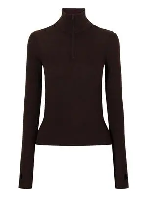 THE FRANKIE SHOP Sade Ribbed Wool And Silk-blend Half-zip Sweater - Brown