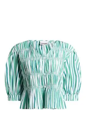 GANNI Striped Three-quarter Sleeve Top Green