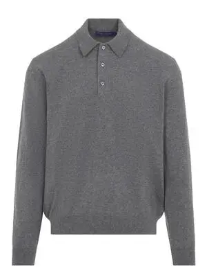 Ralph Lauren Long-sleeve Knit Polo Sweater - Medium Grey