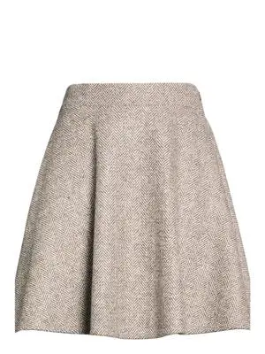 Brunello Cucinelli Flared Herringbone Flannel Mini Skirt - Brown