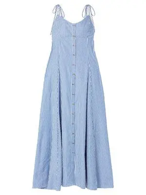 Rosie Assoulin Pleated Striped Poplin Maxi Dress - No