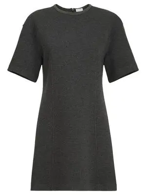 Brunello Cucinelli Techno Cotton And Cashmere Interlock T-shirt Dress With Precious Collar - Anthracite