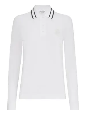 Brunello Cucinelli Stretch-cotton Piqué Polo Shirt With Logo - White