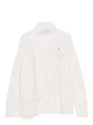 Carven Asymmetric Fringe Turtleneck Sweater - Bege