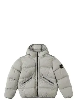 Stone Island Hooded Logo Coat - Gray