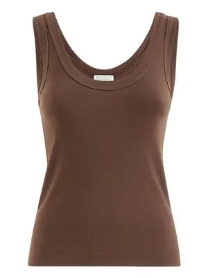 BRUNELLO CUCINELLI Stretch Cotton Ribbed Jersey Top With Monili
