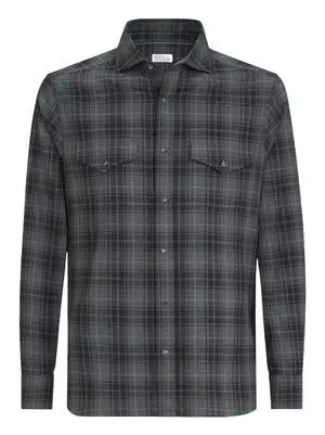 Brunello Cucinelli Cotton Madras Western Shirt - Dark Gray