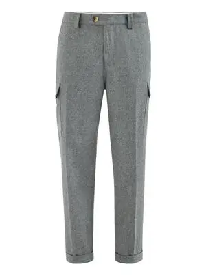 Brunello Cucinelli Virgin Wool Flannel Cargo Trousers - Medium Gray