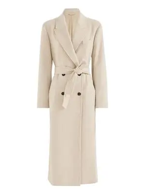 Brunello Cucinelli Lightweight Water-resistant Cashmere Belted Coat With Monili - Lignite Ash