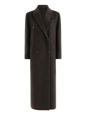 Brunello Cucinelli Hand-crafted Coat In Cashmere Double Beaver Cloth With Monili - Brown