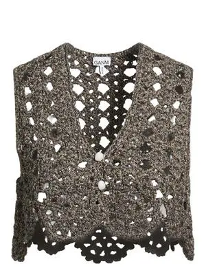 GANNI Woven Metallic Crochet-knit Crop Top - No