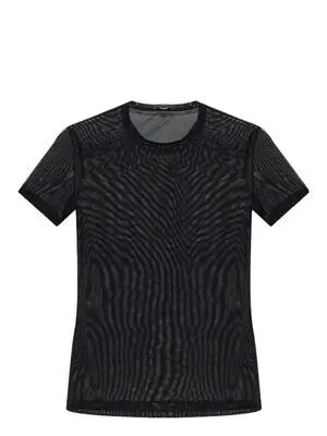 MAISON MARGIELA Sheer Mesh Short Sleeve Top - Black