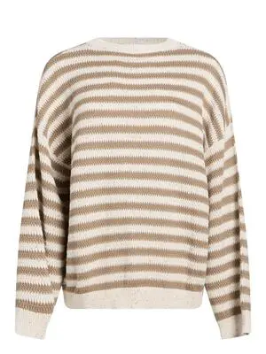 Brunello Cucinelli Striped Open-knit Lightweight Pullover - Khaki