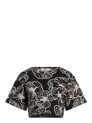 Max Mara Floral Print Cropped T-shirt - Black