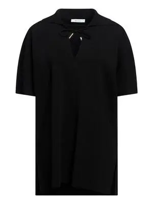 Max Mara Max Mara Short Sleeve Jersey Polo Shirt With Tie Detail Black