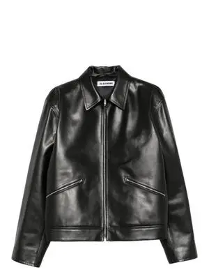 JIL SANDER Zip-up Leather Jacket - Black
