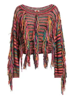 Farm Rio Striped Fringe Knitted Jumper - Red