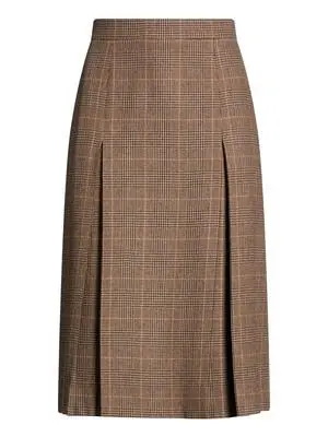 Saint Laurent Flannel Prince Of Wales Check Midi Skirt - Brown