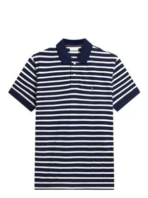 Tommy Hilfiger Striped-print Logo-embroidered Polo Shirt - Blue
