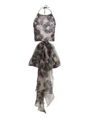 Max Mara Max Mara Floral Print Organza Halter Top Grey