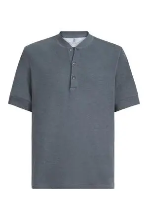 Brunello Cucinelli Cotton Waffle Jersey T-shirt With Henley Collar Gray