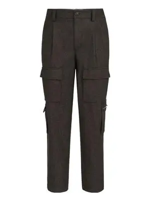 Brunello Cucinelli Virgin Wool Flannel Trousers With Cargo Pockets And Waist Tabs - Brown