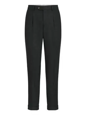 Brunello Cucinelli Virgin-wool Mouliné Twill Trousers With Pleat - Anthracite