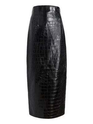 Khaite Croc-embossed Leather Pencil Skirt - Black