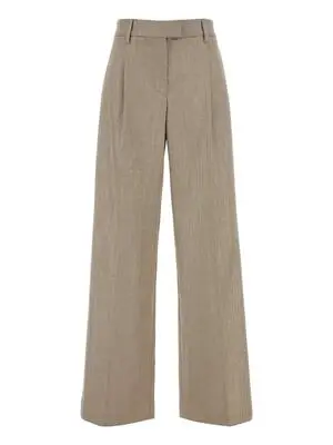 Brunello Cucinelli Gold Stretch Polyester Blend Palazzo Pant - Brown