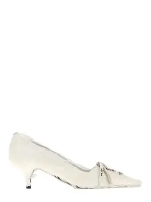 Prada Embellished Satin Pumps - White