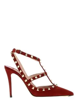 Valentino Garavani Suede Rockstud Pumps - Red