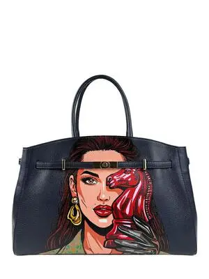 MAISON RUBAIYAT Gisèle "knight" Hand-painted Leather Satchel - Blue