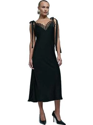 Victoria's Secret Bardot Lydia Tie Strap Midi Dress - Black