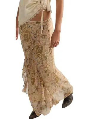 SPELL Spell Damask Ruffle Midi Skirt