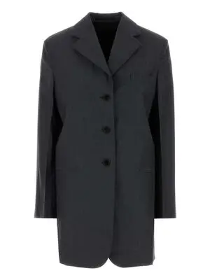 JIL SANDER Dark Grey Wool Blend Oversize Blazer - Gray