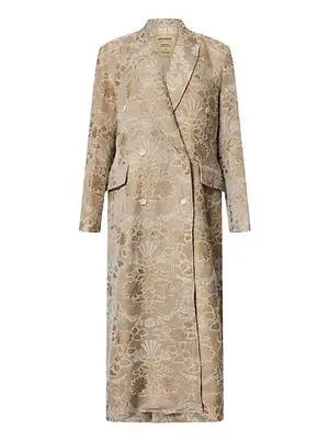 UMA WANG Camelot Double-breasted Floral-jacquard Woven Coat - Tan