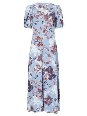 ME+EM Paisley-print Puff-sleeve Crepe-jersey Cotton Maxi Dress - Blue Multi