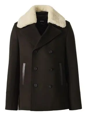 Mackage COLE-Z Wool Double-breasted Jacket With Shearling Collar Coffee