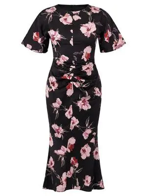 GIRL IN MIND Cleo Ruched Detail Midi Dress - Black