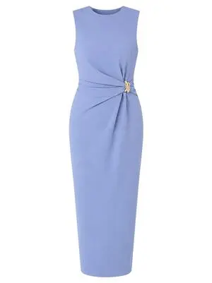 GIRL IN MIND Louisa Gold Buckle Wrap Detail Midi Dress - Blue