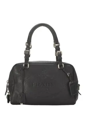 Prada Vitello Daino Bauletto Handbag - Black