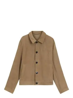 Hugo Boss Suede Jacket With Stitched Breast-pocket Detail - Beige