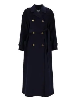 Elisabetta Franchi Double Breasted Belted Trench Coat - Black
