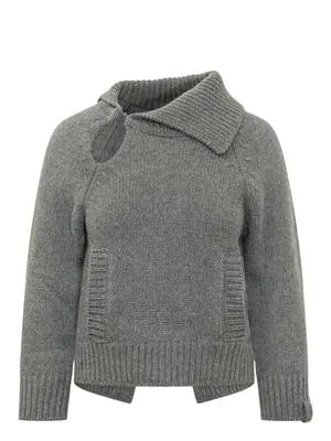 Victoria Beckham Asymmetric Collar Knitted Sweater - Granite