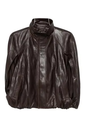 Simkhai Leather Cape Jacket - Dark Brown